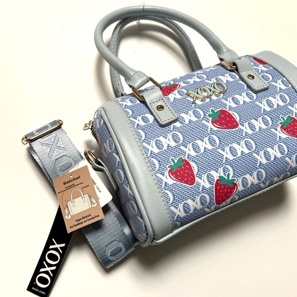 XOXO | Bags | Nwt Xoxo Barrel Satchel Bag Blue Strawberry Print ...